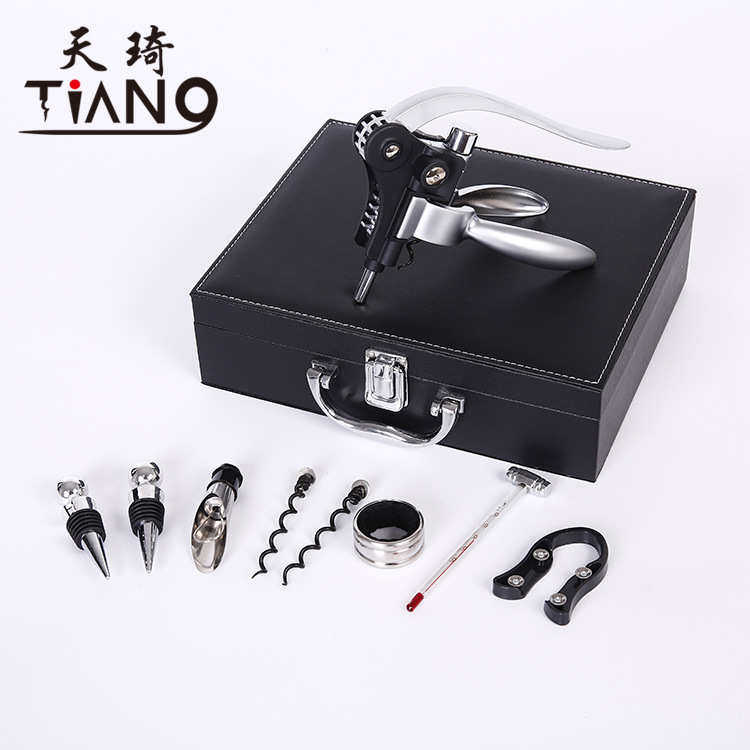 现货红酒开瓶器套装兔头礼品盒皮盒木盒九件套木盒兔形酒具套装