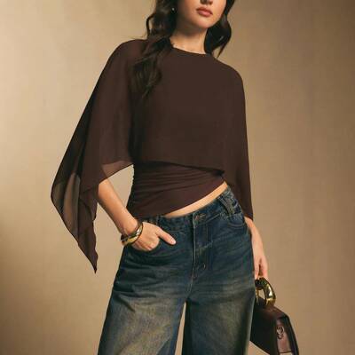 Fashion Elegant Minimalist Solid Color Shawl Waist Cinching