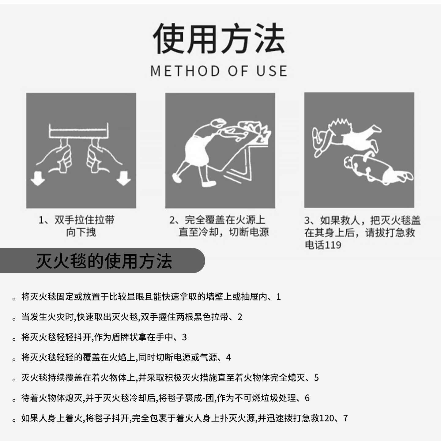 灭火毯消防专用国标认证商用厨房家用家庭应急逃生器材1.5M防火垫