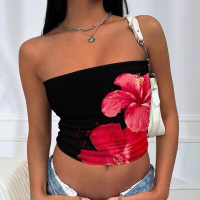 Women's Floral Print Crop Tube Top Bandeau Top Casual