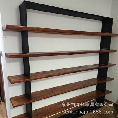 架美式实木书CAZ架客厅业复古办室陈列简工约置物架公满墙落地展