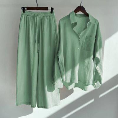 Long sleeved shirt set, plus size women's pants, sunscreen