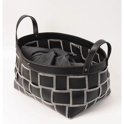 现代轻收奢革手纳工编织T05纳筐高档脏衣篓客厅家用收皮篮装饰