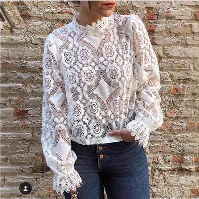 Women Dressy Long Sleeve Lace Top Mock Neek Bussiness Casual