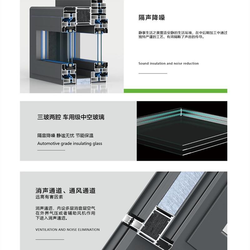 隔80型街道通风声音门窗断桥铝系统夹胶YX-60双窗外隔开平开静音