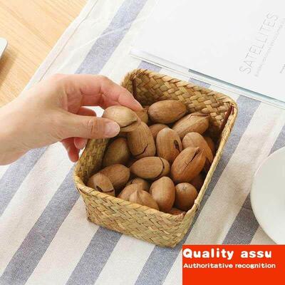 -Wicker bamboo storage basket seaweed box straw woven stora