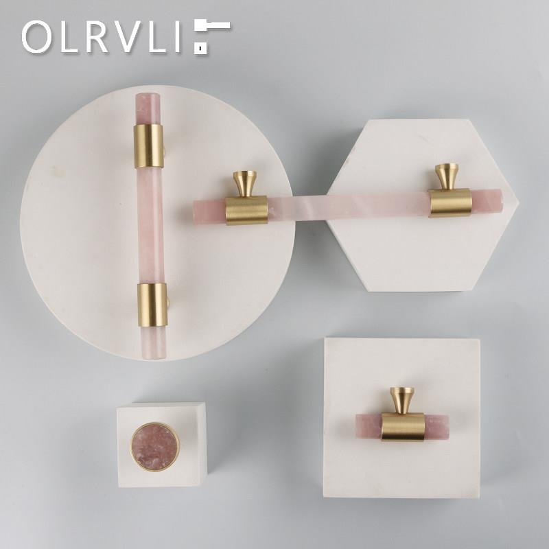 olrvli粉色石头水晶衣柜门把手轻奢北欧抽屉小拉手简约黄铜把手