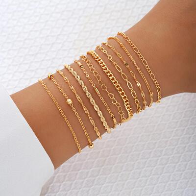 Bracelets set of 11 pieces跨境镂空爱心麻花炼条手錬手饰11件套