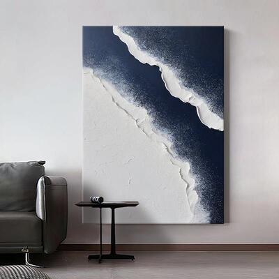 意式轻奢抽象肌理风海浪沙滩手绘油画客厅落地装饰画餐厅玄关挂画