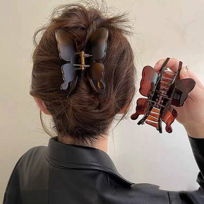 Glossy Butterfly Hair Claw Women Ponytail Shark Clip Tempera