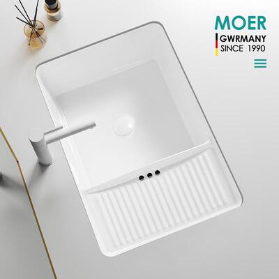 MOER带搓衣板台下盆左右搓陶瓷洗手盆卫生间家用洗衣池洗衣盆单盆