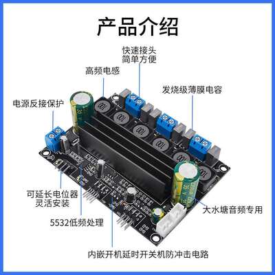 TPA3116D2大功率HIFI数字2.1超重低音炮功放板电位器灵活延长