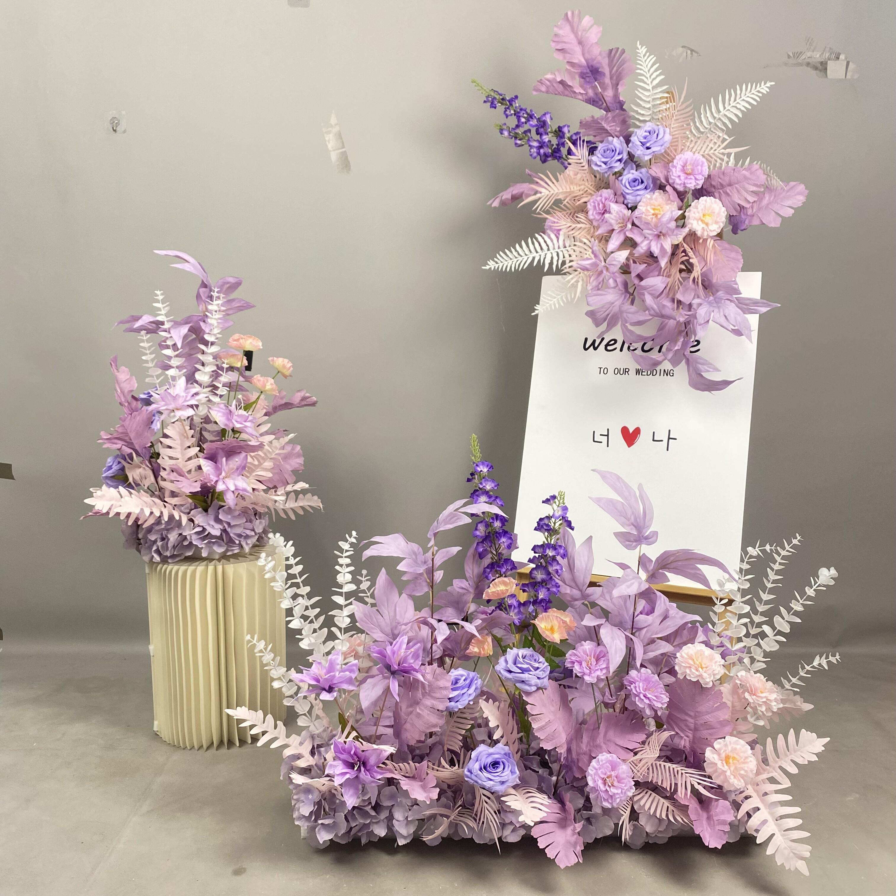 新款婚庆舞台装饰地排花婚礼花艺T台路引花彷真花酒店迎宾排花艺