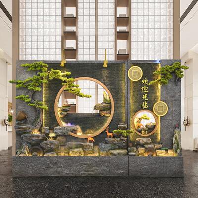 屏ENO水幕墙水办公风室内外隔断公司背景假山庭院鱼池喷泉景观摆