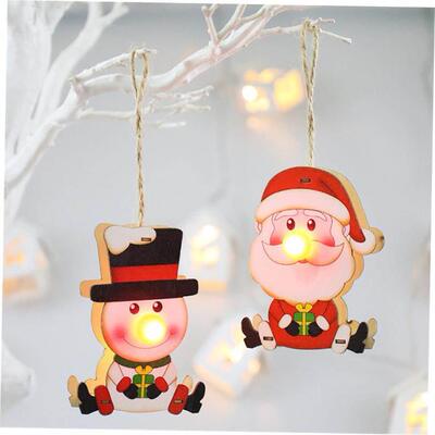 Christmas Wooden Decoration Pendant Led Light Santa Snowman
