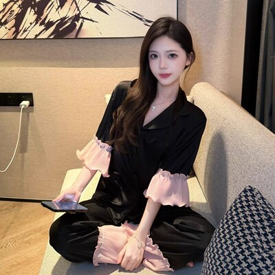 日本GP冰丝睡衣女款夏季2026新款短袖长裤少女漂亮时尚家居服套装