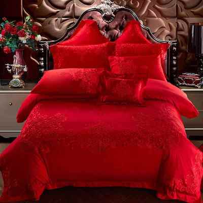 高档140庆s支全棉婚四件婚套大红色绣房床上用刺品喜被子结婚六十