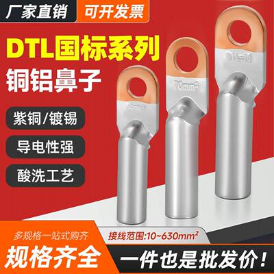 DTL铜铝鼻国标16/70/120/240/630平方过渡连接接线鼻接线端子