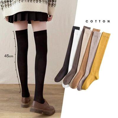 Cotton Knee-high Socks Women Fashion Casual Solid Color