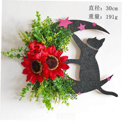 Halloween Moon Cat garland door hanging rattan ring decorati