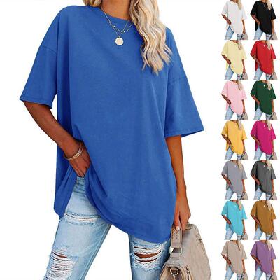 Danedvi Women's Oversized Cotton-Spandex Fabric T-Shirt -