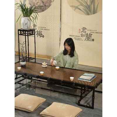 W仿古中大漆筇竹竹制家具茶PCC几榻榻米竹桌式闲椅组7合方桌休茶