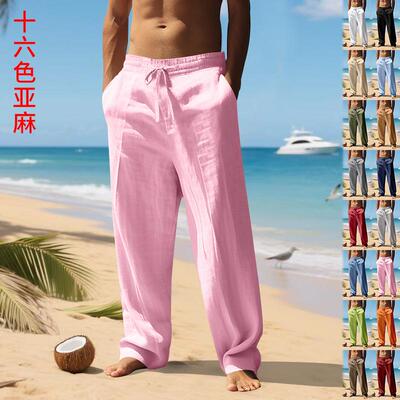Men Summer Linen Pants Lightweight Beach Joggers Casual Wear