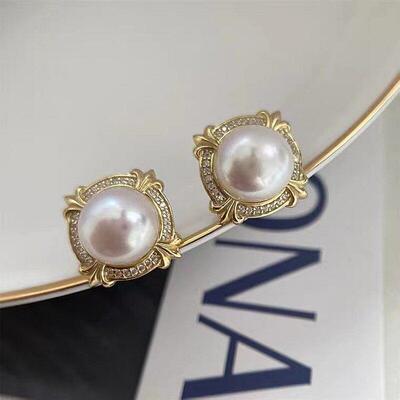 S925 Silver Needle Button Earrings Gentle Retro Pearl Niche