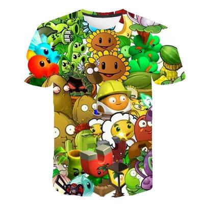 Boys And Girls 3D Short Sleeve T-Shirt Plant Zombie Print T-