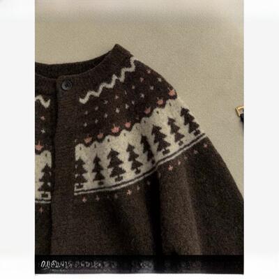 Rouje Tusse Fair Isle风格圆领羊绒衫外套女性秋冬针织开衫羊毛