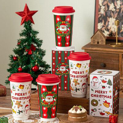 Christmas gift ceramic mug household water cup圣诞马克杯家用