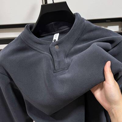 Mostarsea~亨利领双面摇粒绒卫衣男加厚休闲百搭保暖套头上衣内搭