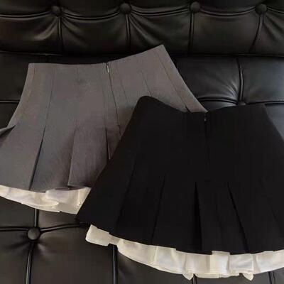 MEXZT Y2K Ruffles Black Mini Skirt Women Korean Patchwork