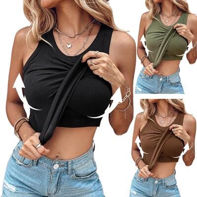 ChicMe Built-in Bra Tank Top Ribbed Racerback Tops Women