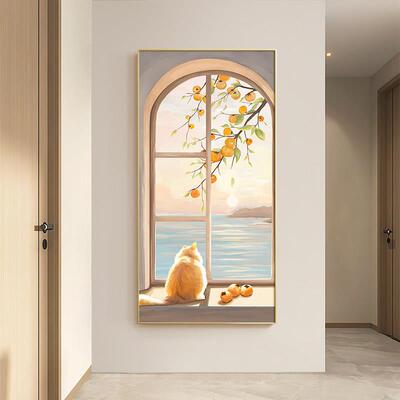 网红北原欧木入户玄关装饰画画正走廊过画道壁画对门窗户猫咪治愈