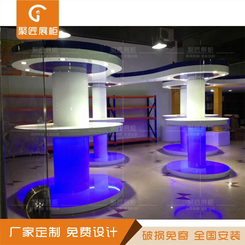 电焊机产品展示柜店铺电器烤漆高柜木制异形展示台发光烤漆圆柱子
