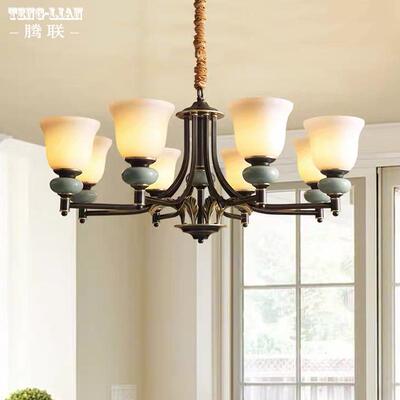 美式客灯陶瓷客厅吊灯全铜卧室餐厅书房灯吊简欧简约8800酒店房家