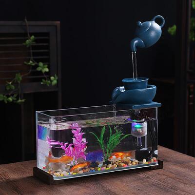 鱼缸流水摆件DPK型循水生财客厅办面公环室小桌造景创意招财开业