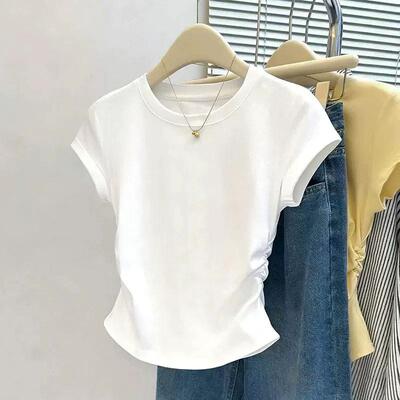Women's Short Sleeve Ruched Fitted T-shirt Casual Summer