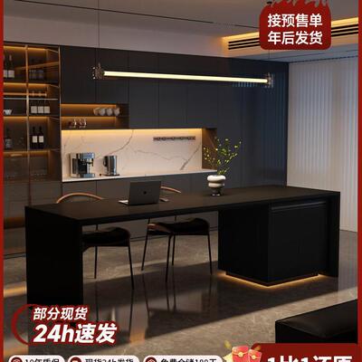 诺岩落棠高端齐平岩板岛台餐桌一体开放式厨房餐厅定制鲨鱼边倒台