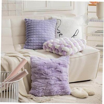 毛绒紫色抱枕套柔软靠枕床头靠垫腰靠 cushion cover pillowcase