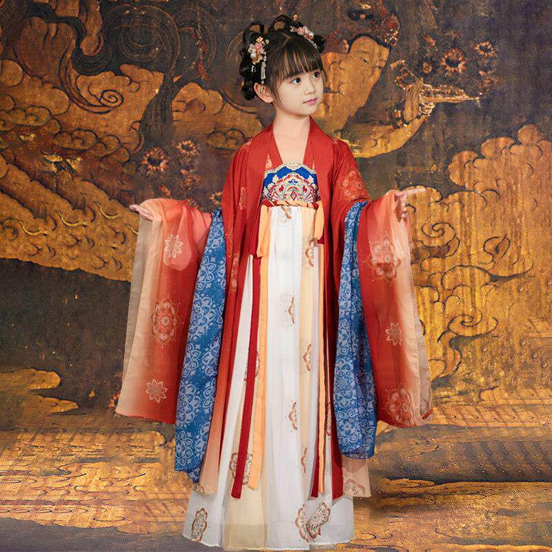 汉服女童敦煌古风超仙公主裙2025新款春秋中大童改良齐胸连衣裙唐