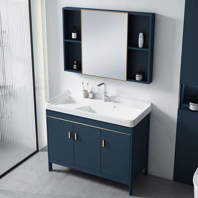 约落地式搓太空铝洗手MIV台间盘简一体阳台卫生陶瓷洗衣盆带板一