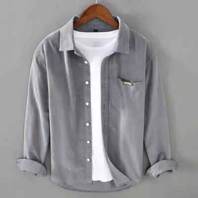 Q 72725 Men Casual Shirt Corduroy Long Sleeve灯芯绒衬衫