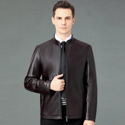海男士松真皮衣男装皮翻领皮夹克宽宁商务休闲男外套绵羊皮爸8226