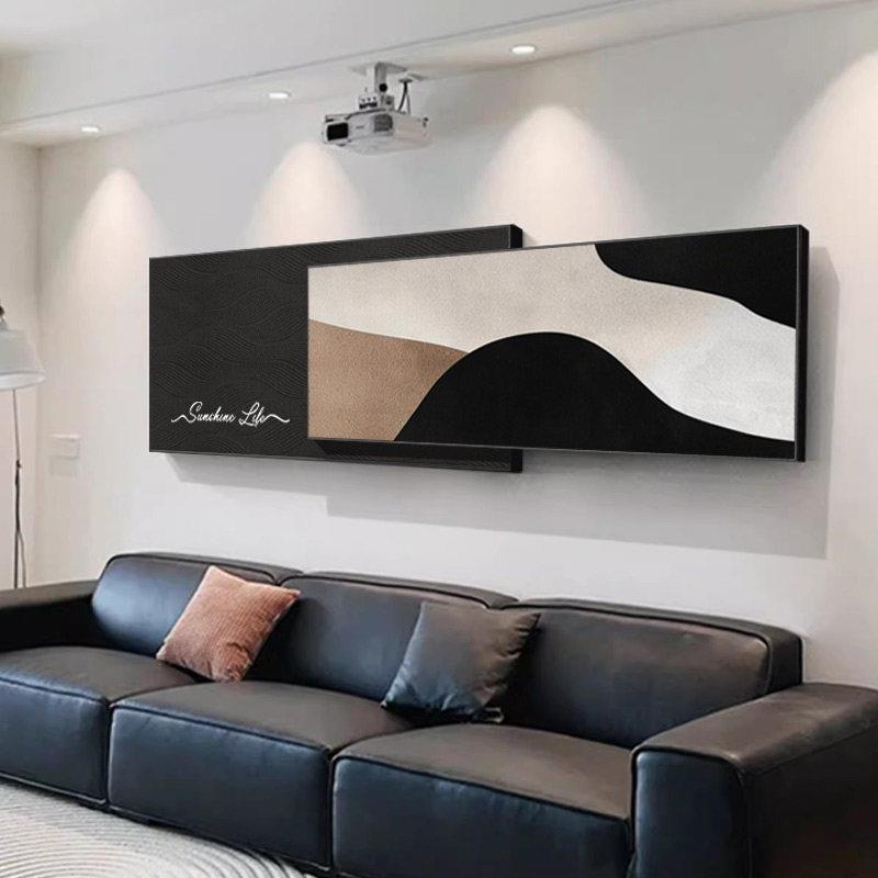 现代简约客厅装饰画高级感砂岩沙发背景墙壁画意式极简黑白灰挂画