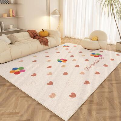 法式奶油风客厅点大尺寸地耐易JX-B004打理脏轻奢茶几毯波床边艺