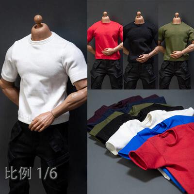 1/6潮流兵人衣服配件ht纯色短袖T恤12寸3A废墟男素体人偶模型上衣
