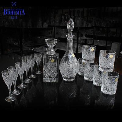 清仓 捷克原装BOHEMIA水晶玻璃手工车刻威士忌方瓶圆瓶高脚杯