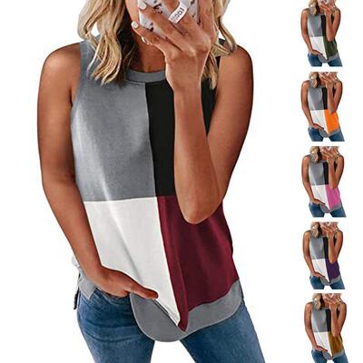 Women's color blocked printed sleeveless top, pullover vest